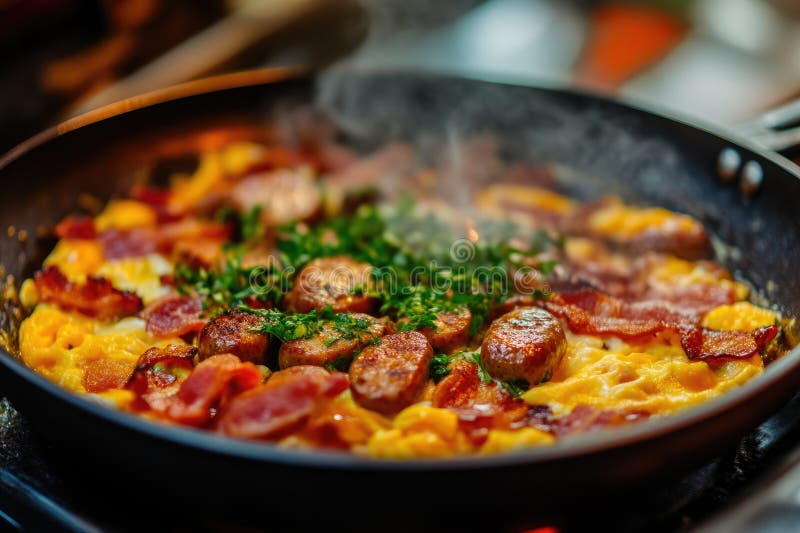 Close-Up of a Hearty Breakfast in the Pan. Stock Illustration ...