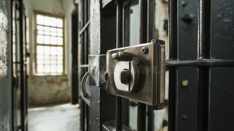 Heavy-duty Prison Lock Securing Metal Cell Door, Symbolizing ...