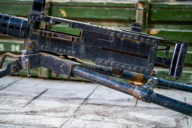 Close-up of Heavy Machine Gun Model in Military Summer Camp Stock Image ...