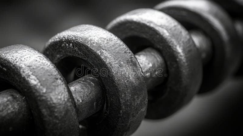 Close-up of Heavy Metal Chain Links in Monochrome Industrial Setting ...