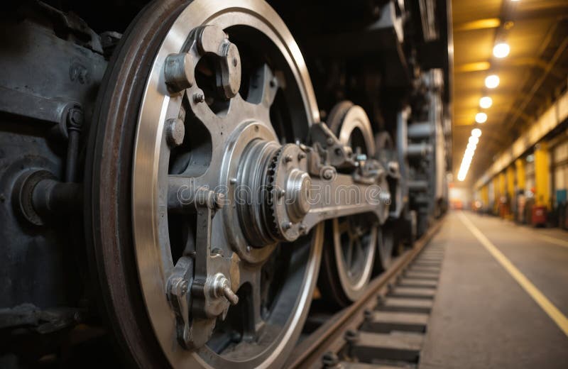 Close-up of Heavy Train Wheel Assembly Metal Components, Intricate ...