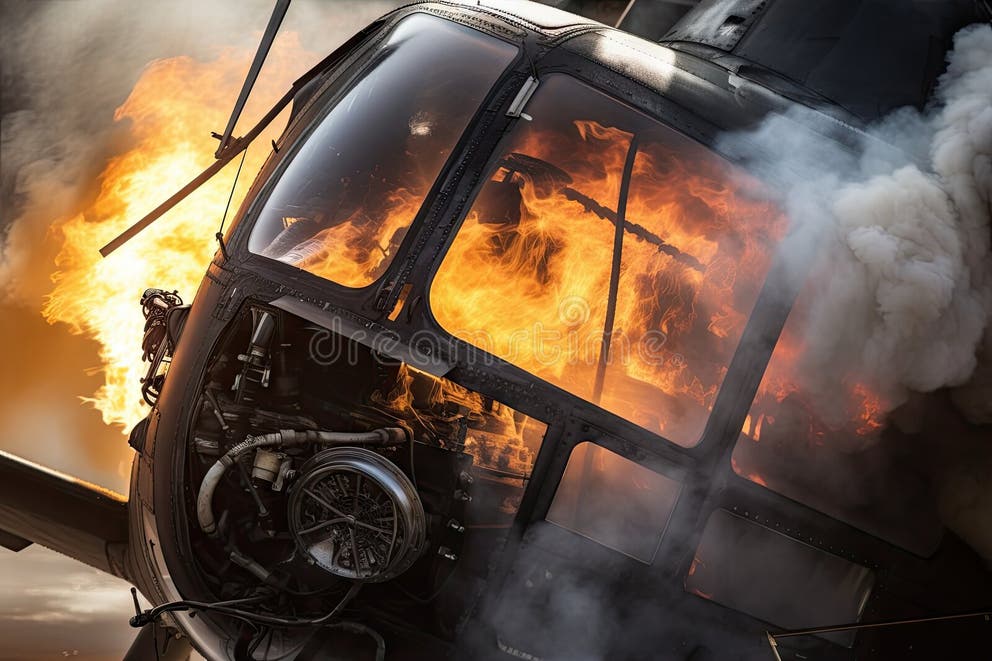 Close-up of Helicopter Engine, with Smoke and Flames Visible Stock ...