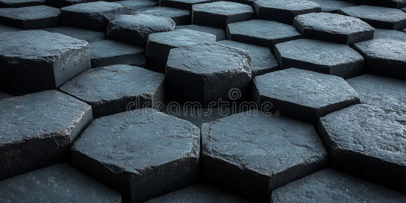 A Close Up of Hexagonal Basalt Columns Forming a Textured Geological ...