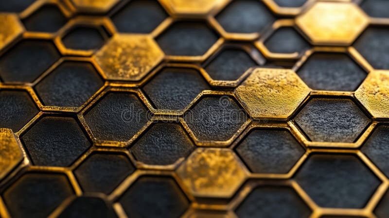 Close-up of Hexagonal Gold and Black Pattern Stock Photo - Image of ...