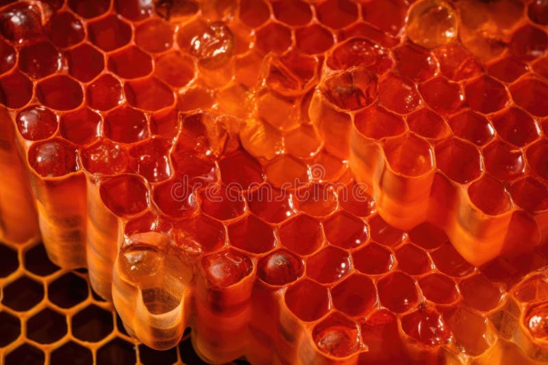 Close-up of Hexagonal Honeycomb Cells with Honey Stock Illustration ...
