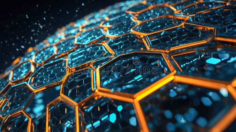A Close-up of a Hexagonal Network Structure with Glowing Orange Edges ...