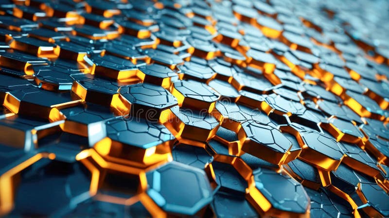 A Close-up of a Hexagonal Network Structure with Glowing Orange Edges ...