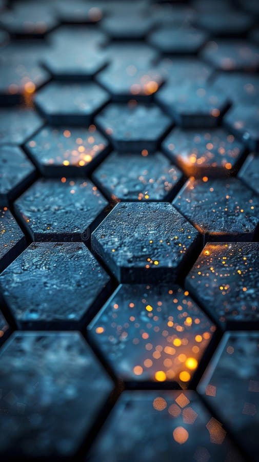 Close Up of a Hexagonal Tile with Yellow Lights Stock Photo - Image of ...
