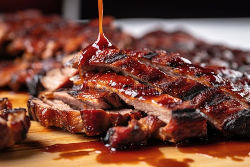 Close-up of Hickory Smoked Ribs with Barbecue Sauce Applied Stock Image ...