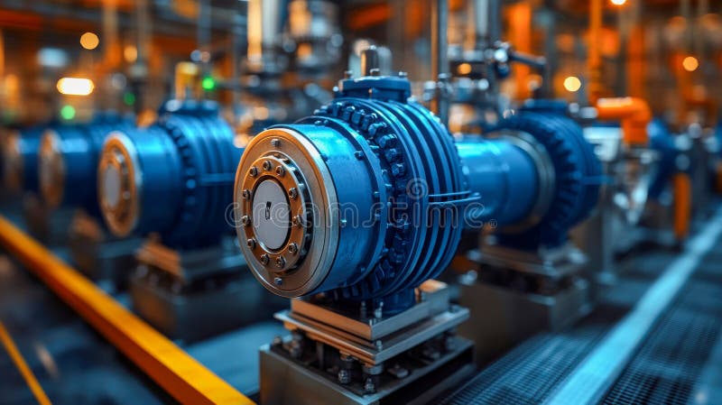 Close-up of a High-efficiency Industrial Pump in a Modern Factory ...