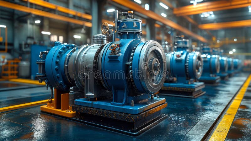 Close-up of a High-efficiency Industrial Pump in a Modern Factory ...
