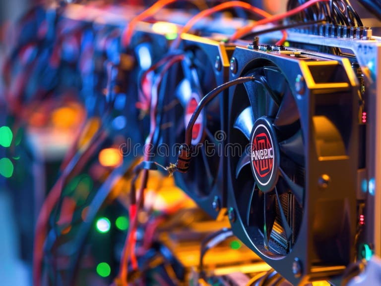 Close-up of High-performance Computer Graphics Cards Connected in a ...