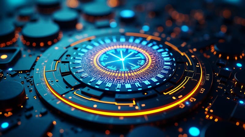 Futuristic Quantum Computer Core Interface with Glowing Tech Circuitry ...