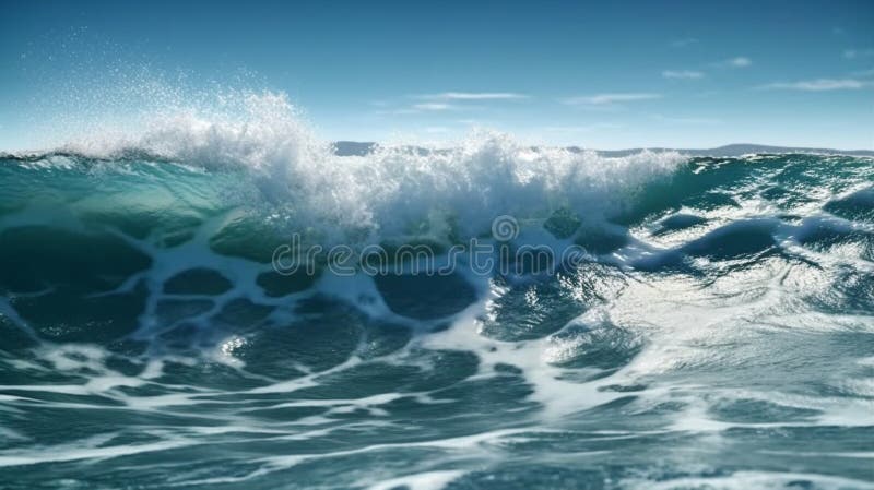 High Sea Wave and Blue Sky Background. Generative Ai Stock Illustration ...