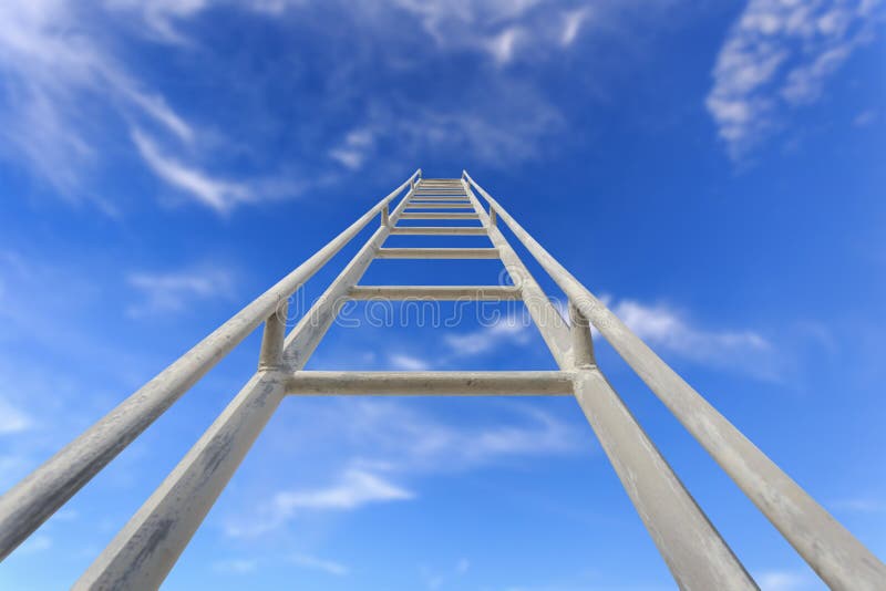 Close Up High Steel Ladder on Clear Blue Sky Stock Photo - Image of ...