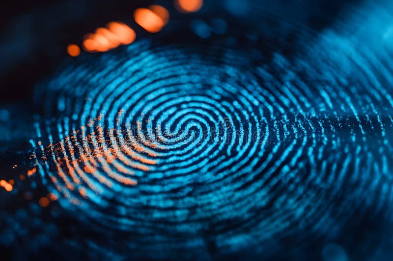 Close-up of a High-tech Biometric Fingerprint Scan Glowing on an ...
