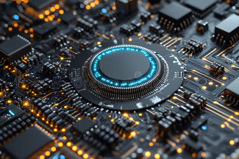 Advanced Technology Circuit Board with Glowing Microprocessor for ...