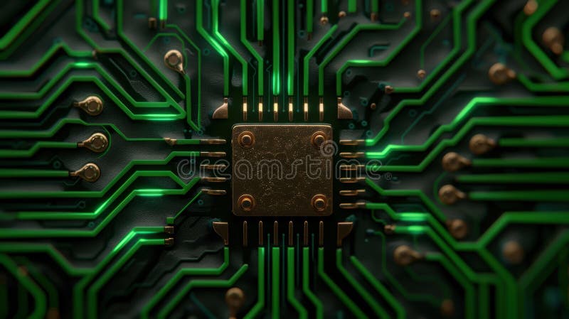 Close-up of a High-tech Circuit Board with Green Electronic Components ...