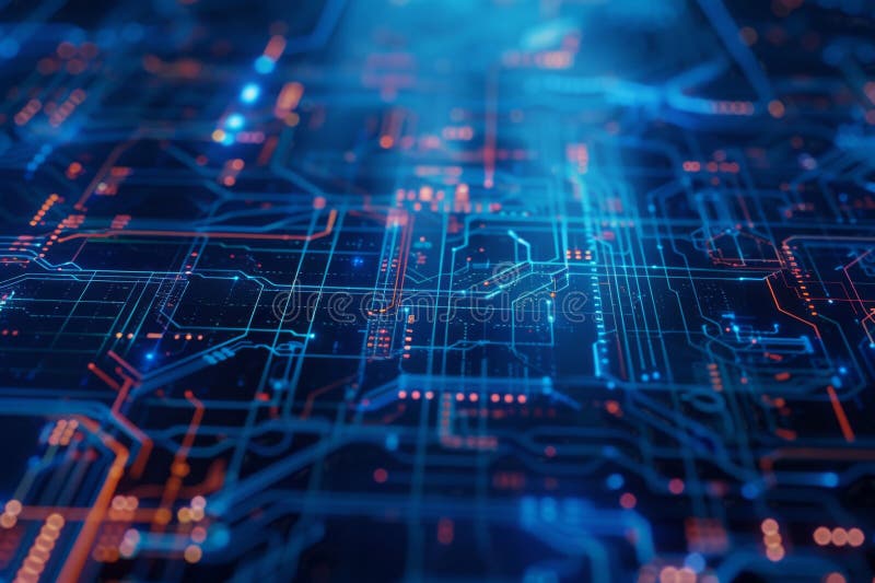 Close-Up of High-Tech Circuit Board with Microchip Stock Illustration ...