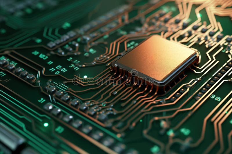 Close-up of High-tech Circuit Board Microchip, Powered with AI-powered ...