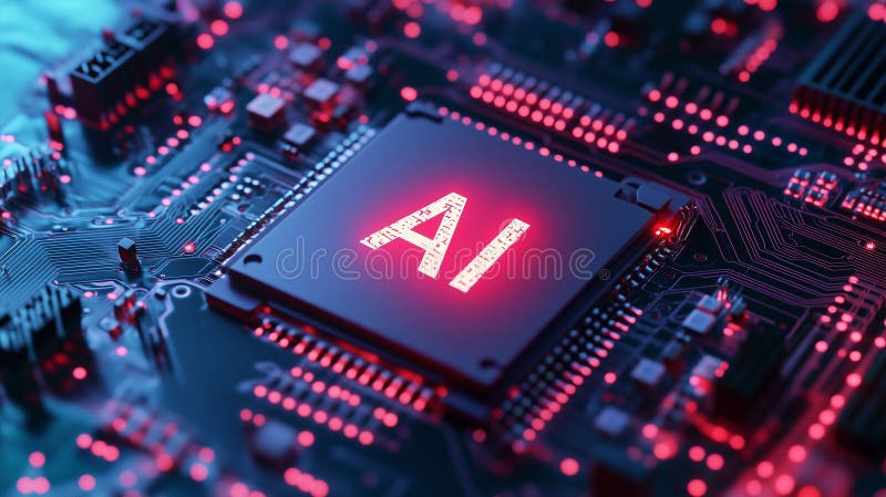 Close Up of a High Tech Computer Chip, Test "AI" in the Middle of the ...