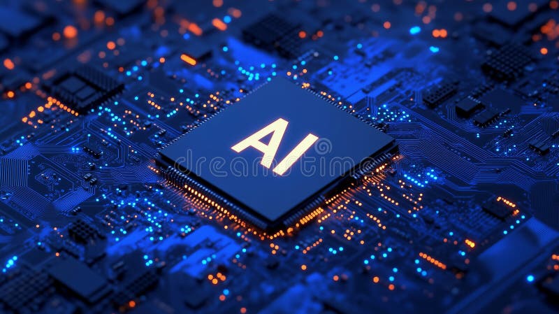 Close Up of a High Tech Computer Chip, Test "AI" in the Middle of the ...