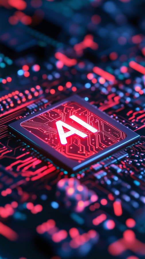 Close Up of a High Tech Computer Chip, Test "AI" in the Middle of the ...