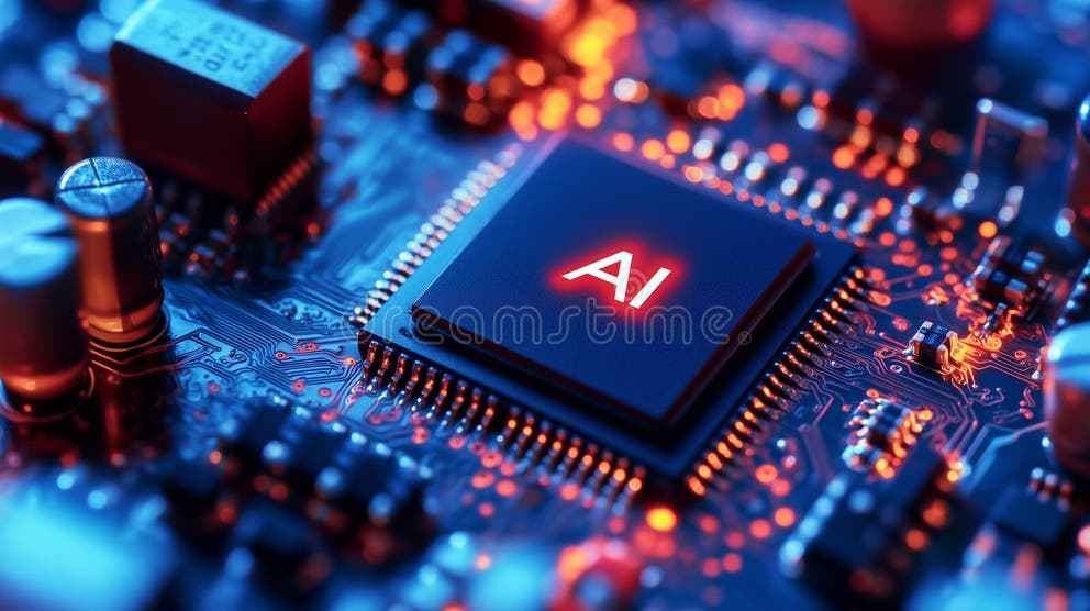 Close Up of a High Tech Computer Chip, Test "AI" in the Middle of the ...