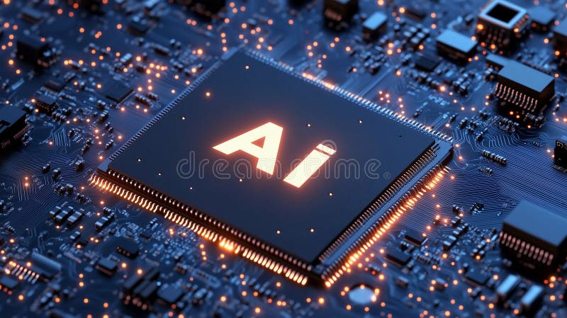 Close Up of a High Tech Computer Chip, Test "AI" in the Middle of the ...