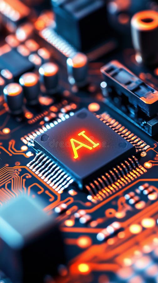 Close Up of a High Tech Computer Chip, Test "AI" in the Middle of the ...