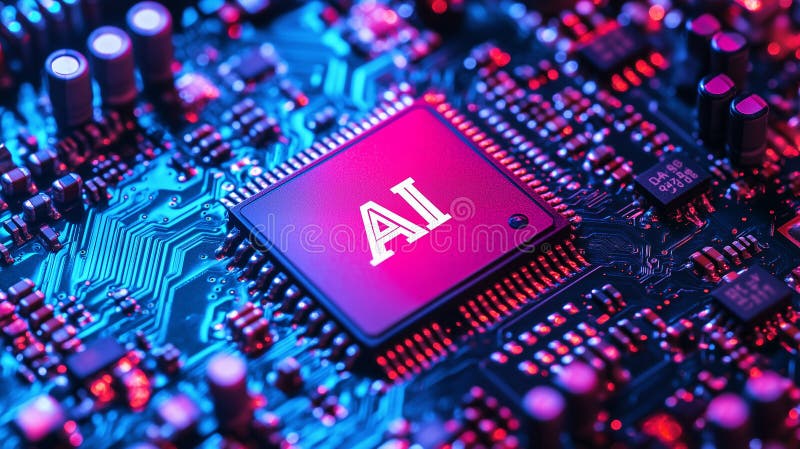 Close Up of a High Tech Computer Chip, Test "AI" in the Middle of the ...