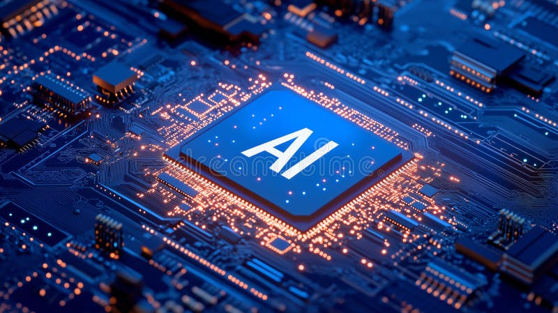 Close Up of a High Tech Computer Chip, Test "AI" in the Middle of the ...
