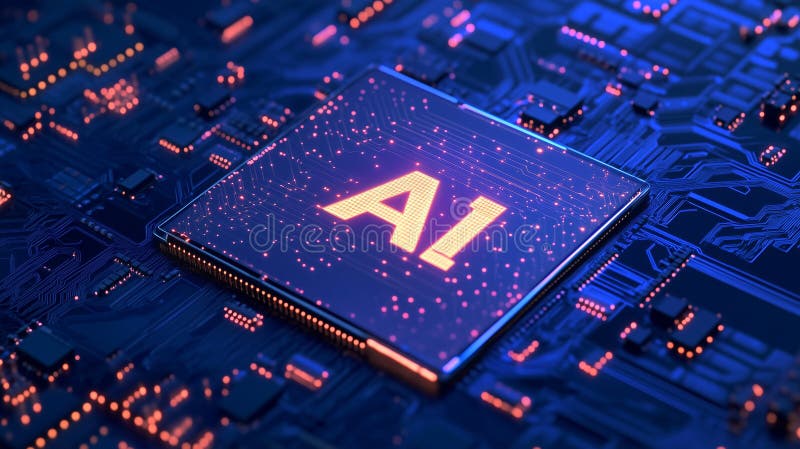 Close Up of a High Tech Computer Chip, Test "AI" in the Middle of the ...