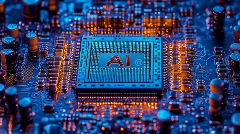 Close Up of a High Tech Computer Chip, Test "AI" in the Middle of the ...