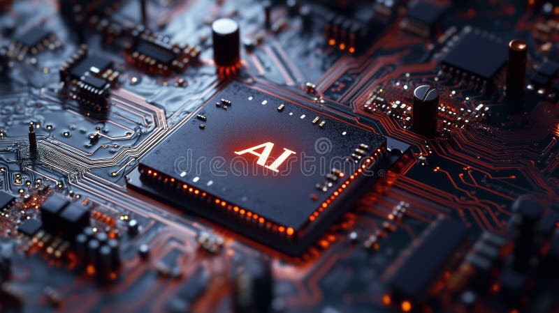 Close Up of a High Tech Computer Chip, Test "AI" in the Middle of the ...