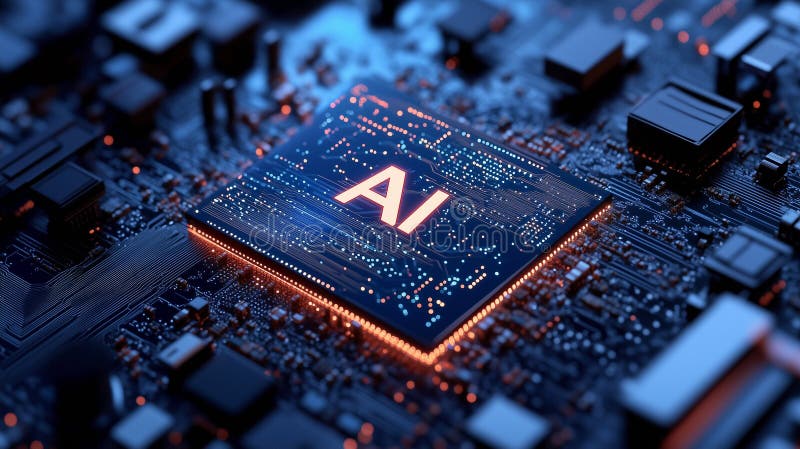 Close Up of a High Tech Computer Chip, Test "AI" in the Middle of the ...