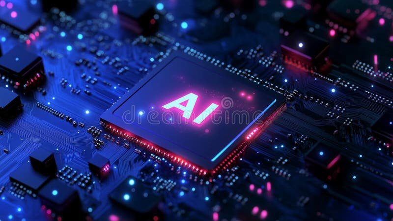 Close Up of a High Tech Computer Chip, Test "AI" in the Middle of the ...
