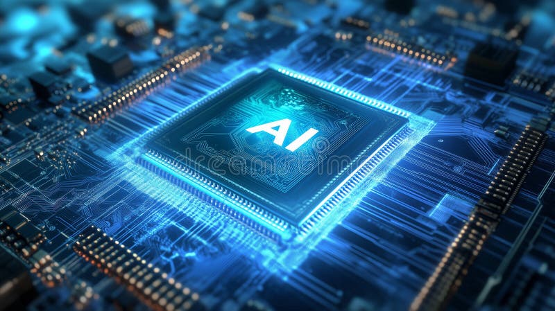 Close Up of a High Tech Computer Chip, Test "AI" in the Middle of the ...