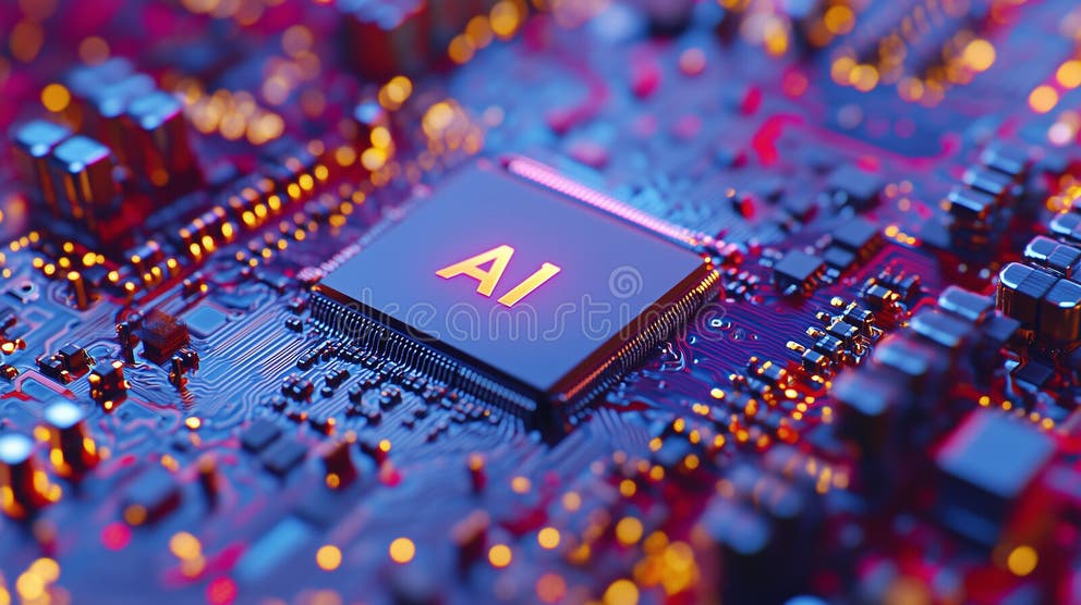 Close Up of a High Tech Computer Chip, Test "AI" in the Middle of the ...