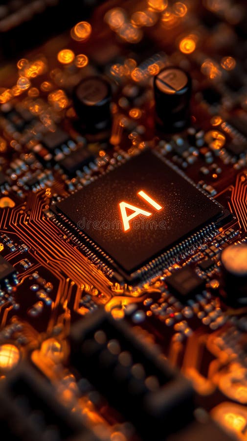 Close Up of a High Tech Computer Chip, Test "AI" in the Middle of the ...