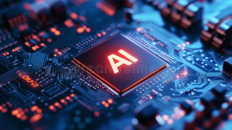 Close Up of a High Tech Computer Chip, Test "AI" in the Middle of the ...
