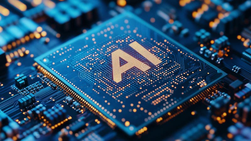 Close Up of a High Tech Computer Chip, Test "AI" in the Middle of the ...