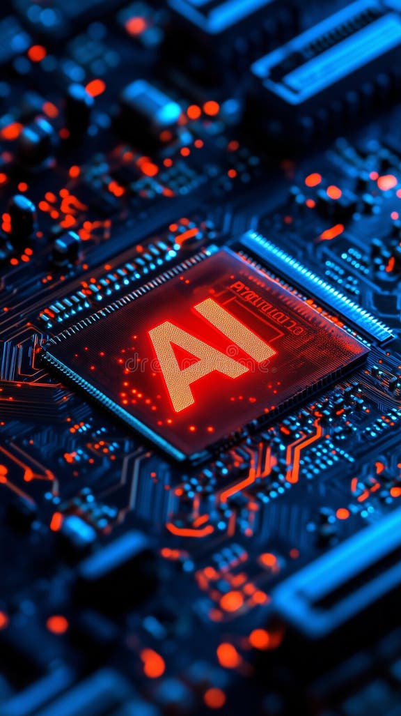 Close Up of a High Tech Computer Chip, Test "AI" in the Middle of the ...