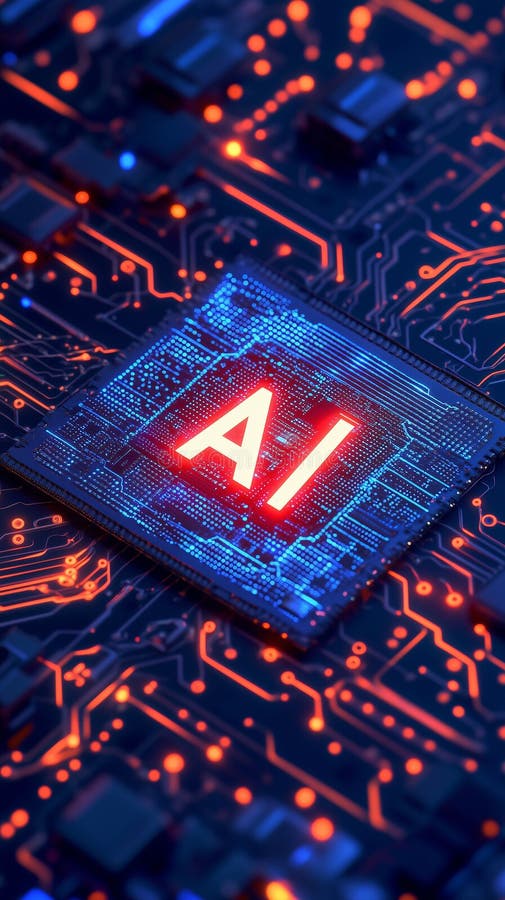 Close Up of a High Tech Computer Chip, Test "AI" in the Middle of the ...