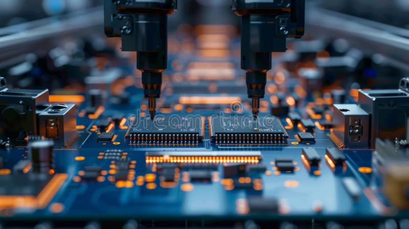 Close-up of a High-tech Electronic Circuit Board with Processors in a ...