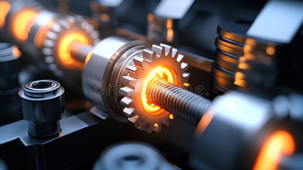 Close-Up of a High-Tech Engine Component with Engaging Lighting Effects ...