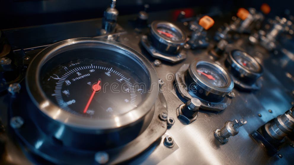 Close Up of High Tech Equipment Gauges and Controls Regulating ...