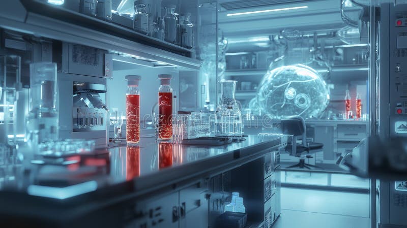 Close-up of a High-tech Medical Lab Innovative Developments in a ...