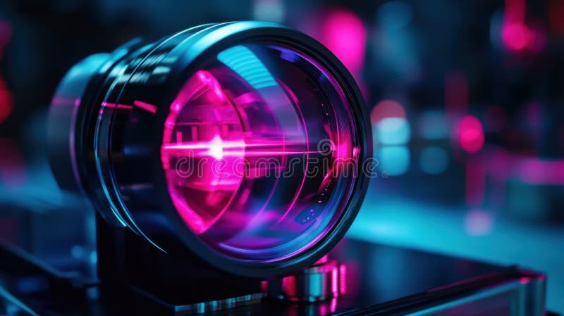 Futuristic Optical Lens with Neon Light Effects Stock Image - Image of ...