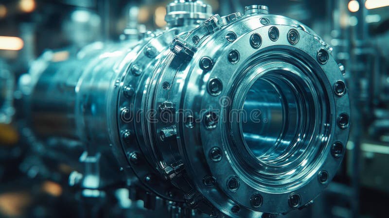 Close-up of a High-tech, Polished, Metallic Component in an Industrial ...